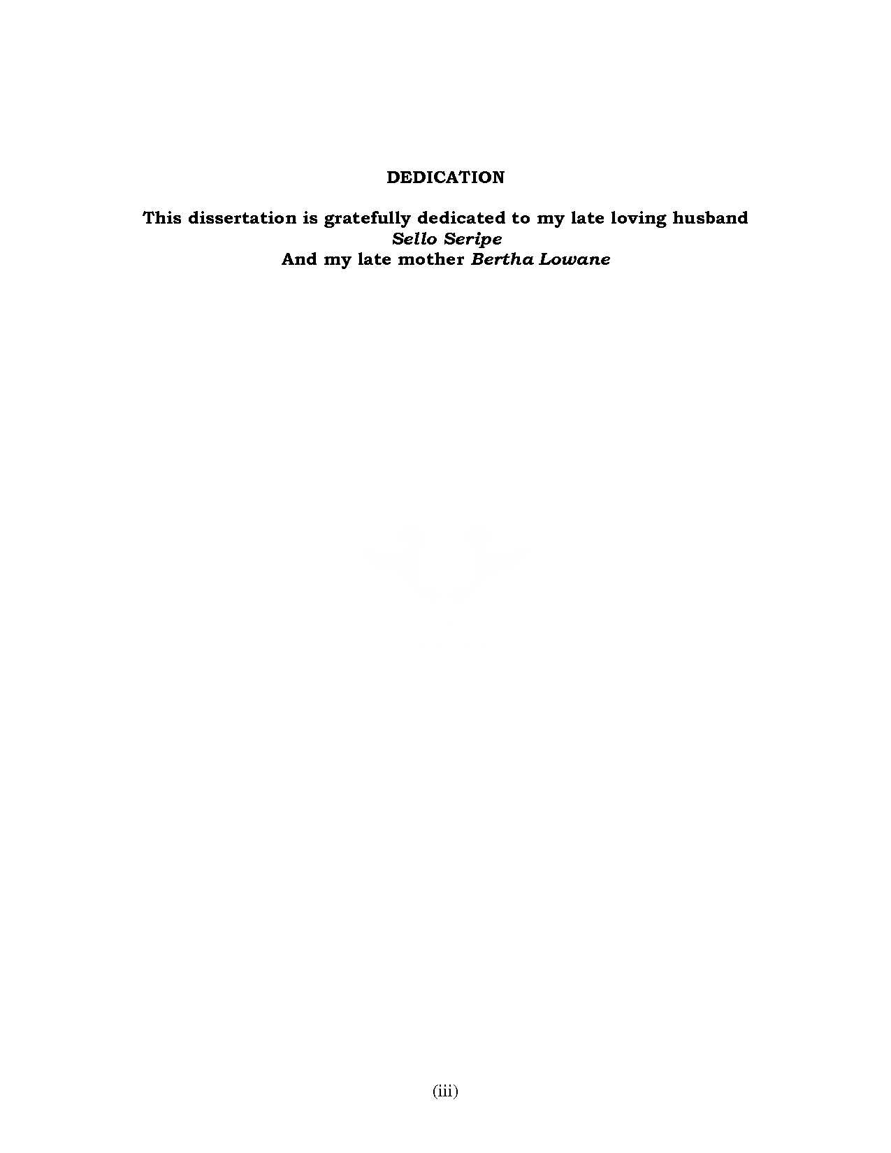 Free Dedication Examples Of Thesis Papers Example And Format Of A