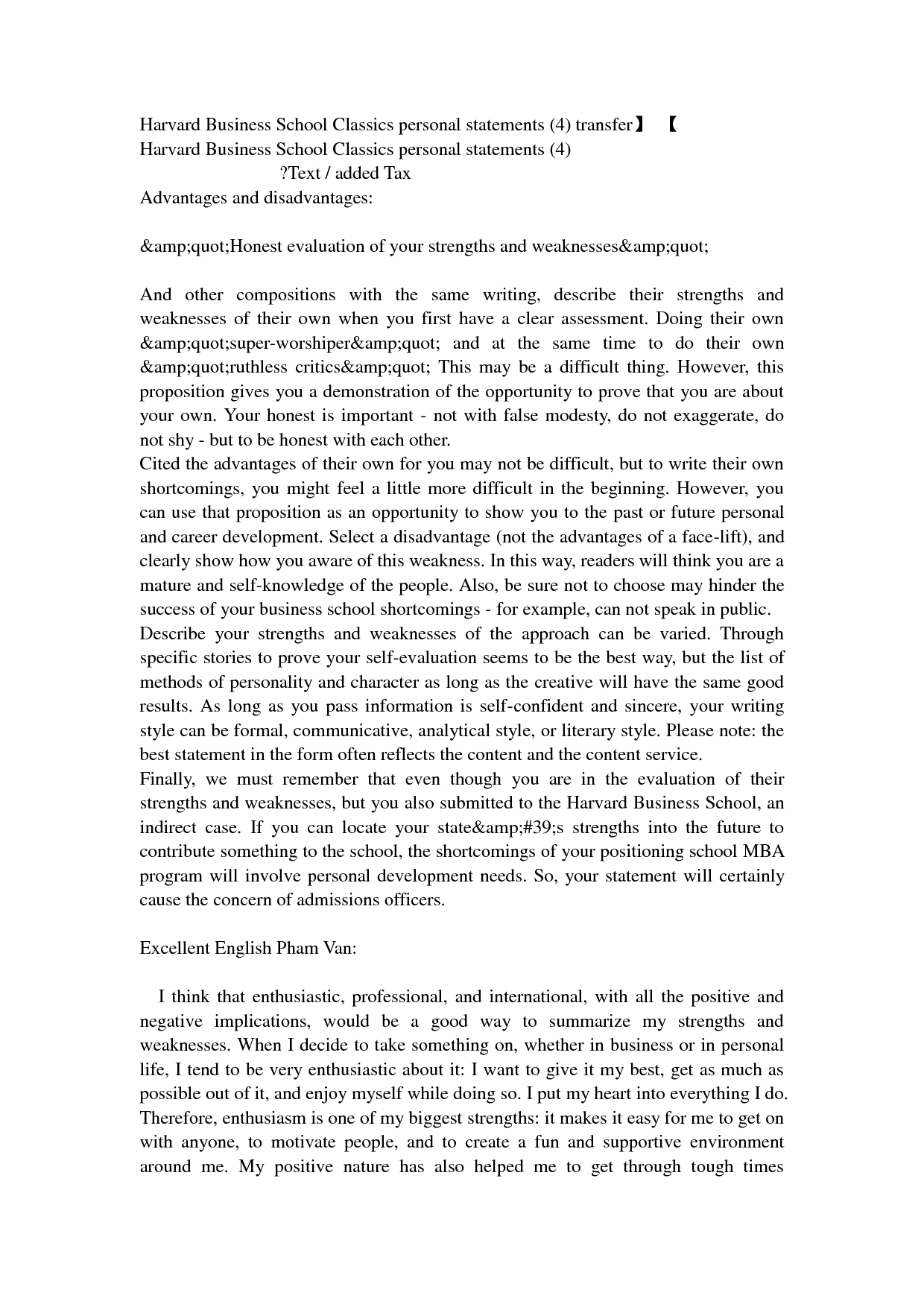 Personal Statement Sample Business Category Business And Management